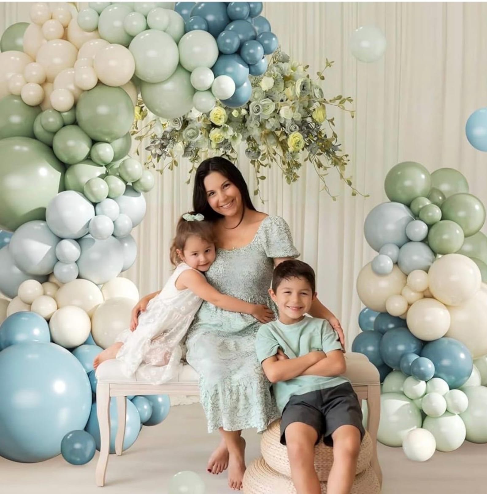Dusty Blue Sage Green Balloon Arch Kit, 124pcs Fog Blue Light Blue ...