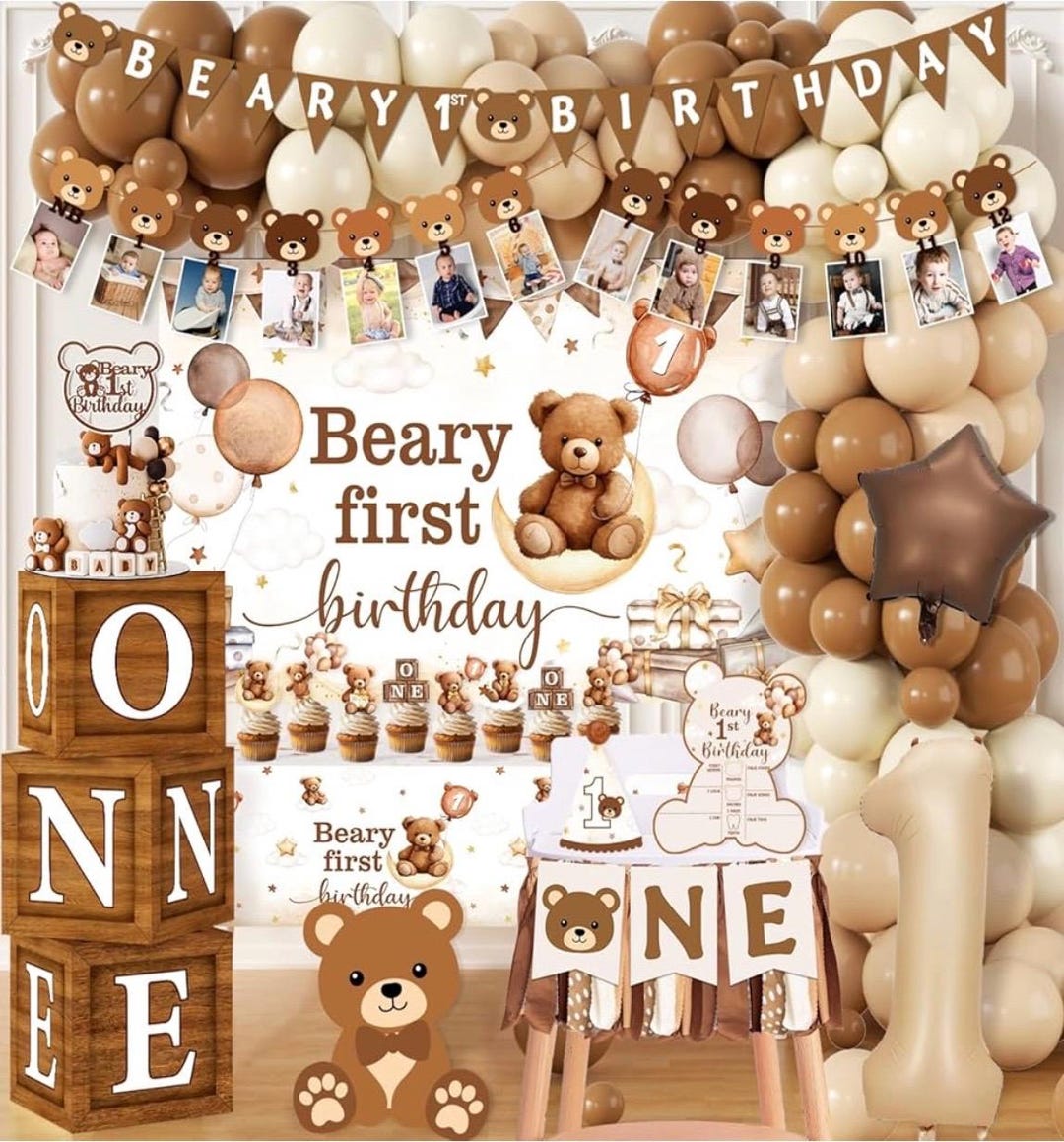 Beary First Birthday Decorations,147pcs Bear Birthday Decorations Brown ...