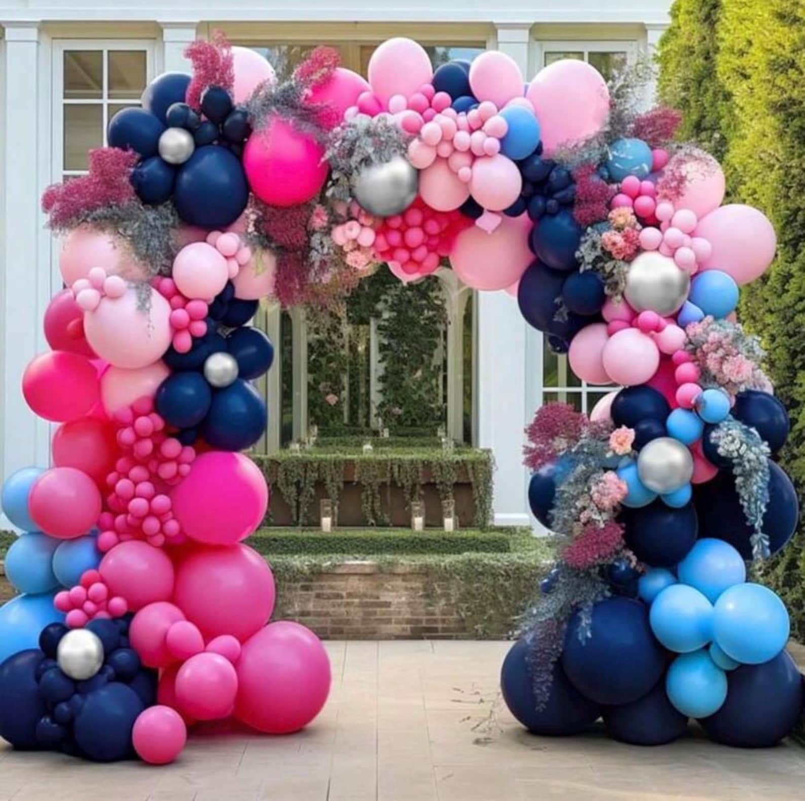 Navy Blue Pink Balloon Garland Dark Blue Hot Pink Silver Balloons Royal ...