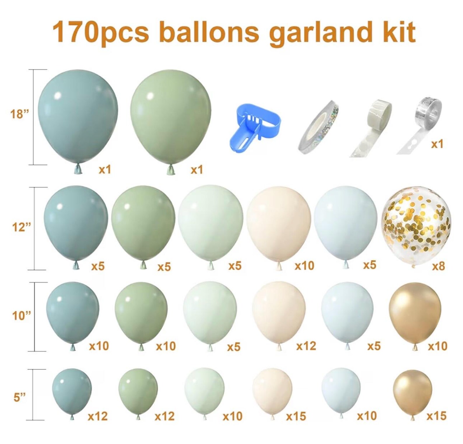 170pcs Dusty Blue Green Balloon Garland Arch Kit Haze Fog Blue Ash Mist ...