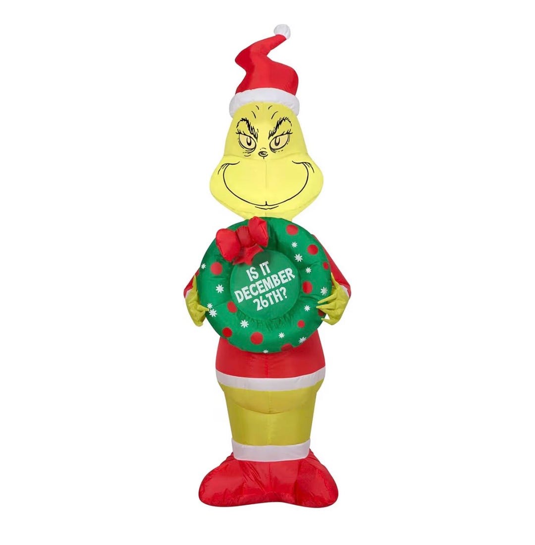 Christmas Airblown Inflatable Grinch With Wreath, 4 Ft ,outdoor Xmas ...