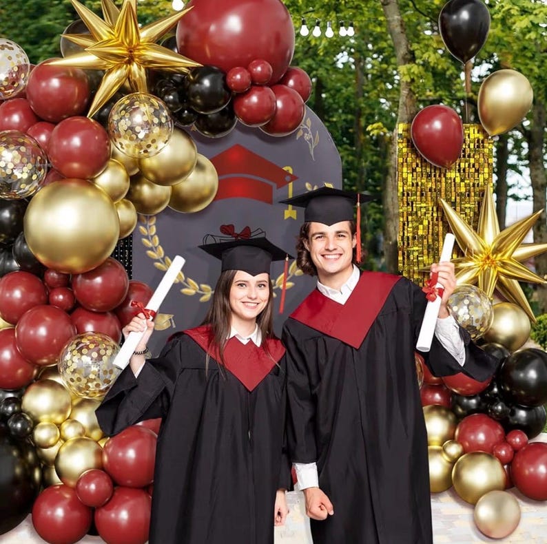 Graduation Balloon Arch Kit 130 Pcs Maroon Black Gold Balloon Arch ...
