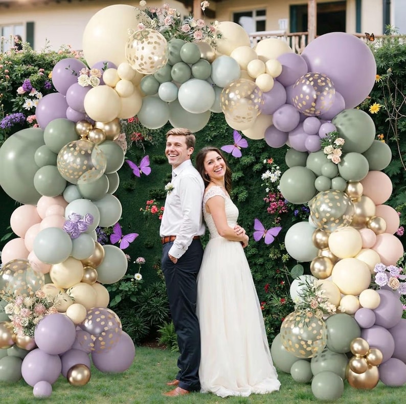 173pcs Dusty Green Purple Pink Balloon Arch Garland Kit, Lavender Pastel Blush Pink Yellow Mist ...