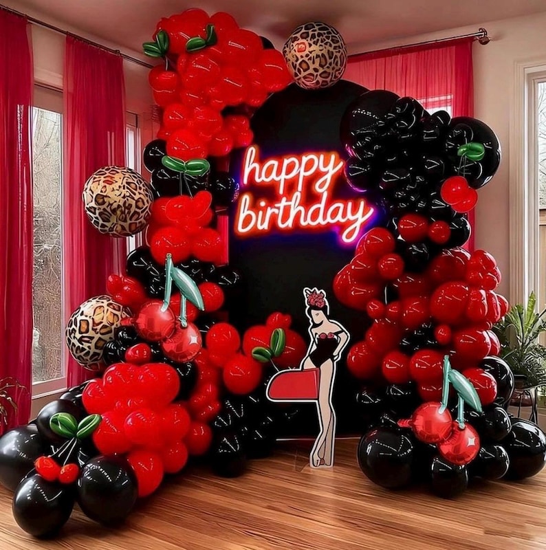 Red Black Balloon Arch Kit, Double Stuffed Black Burgundy Ruby Red ...