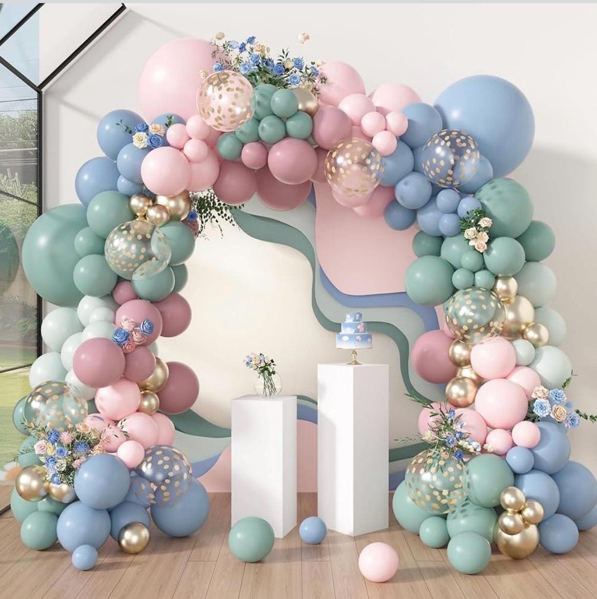 173pcs Pink Blue Green Balloon Arch Garland Kit, Dusty Baby Pink Mauve Pastel Mist Haze Green ...