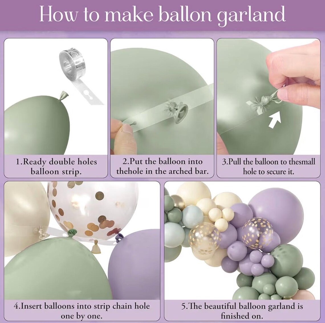 173pcs Dusty Green Purple Pink Balloon Arch Garland Kit, Lavender Pastel Blush Pink Yellow Mist ...