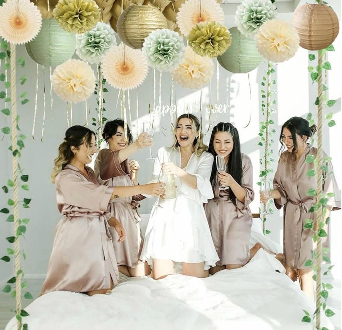 Sage Green Party Decorations Sage Gold Cream Tissue Paper Pom Poms ...