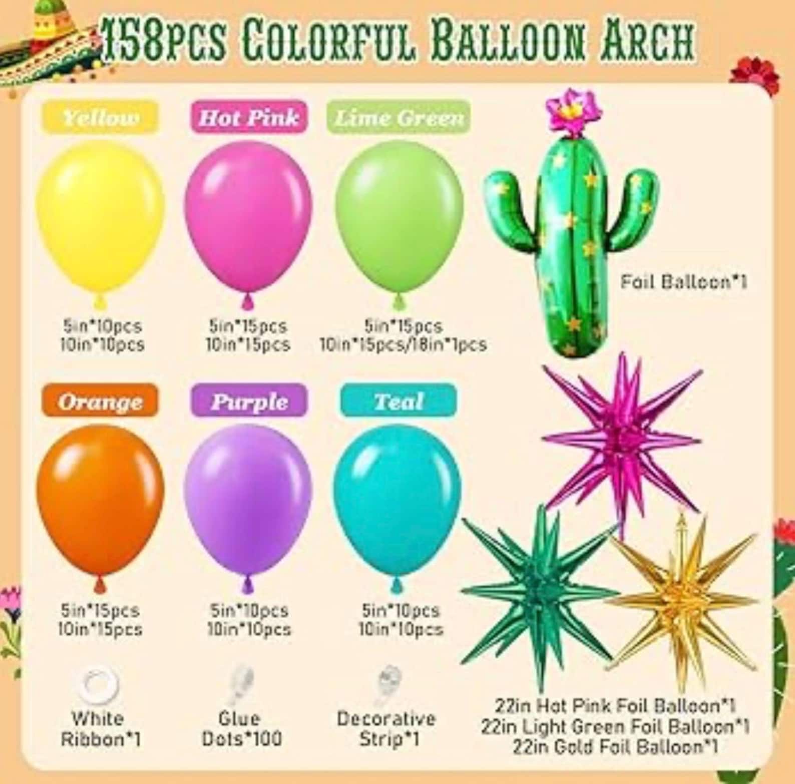 158pcs Mexican Fiesta Balloon Garland Arch Kit With Yellow Hot Pink ...