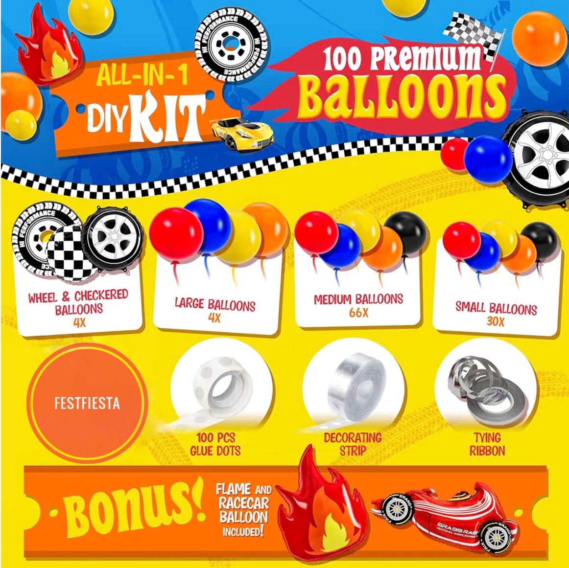 ALL-IN-1 Race Car Balloon Arch Kit With BONUS Flame & Race Car for Hot ...