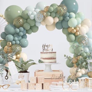 170pcs Dusty Blue Green Balloon Garland Arch Kit Haze Fog Blue Ash Mist ...