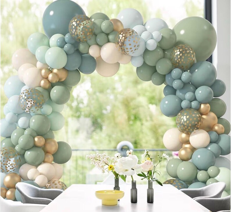 170pcs Dusty Blue Green Balloon Garland Arch Kit Haze Fog Blue Ash Mist ...