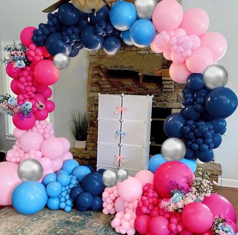 Navy Blue Pink Balloon Garland Dark Blue Hot Pink Silver Balloons Royal ...
