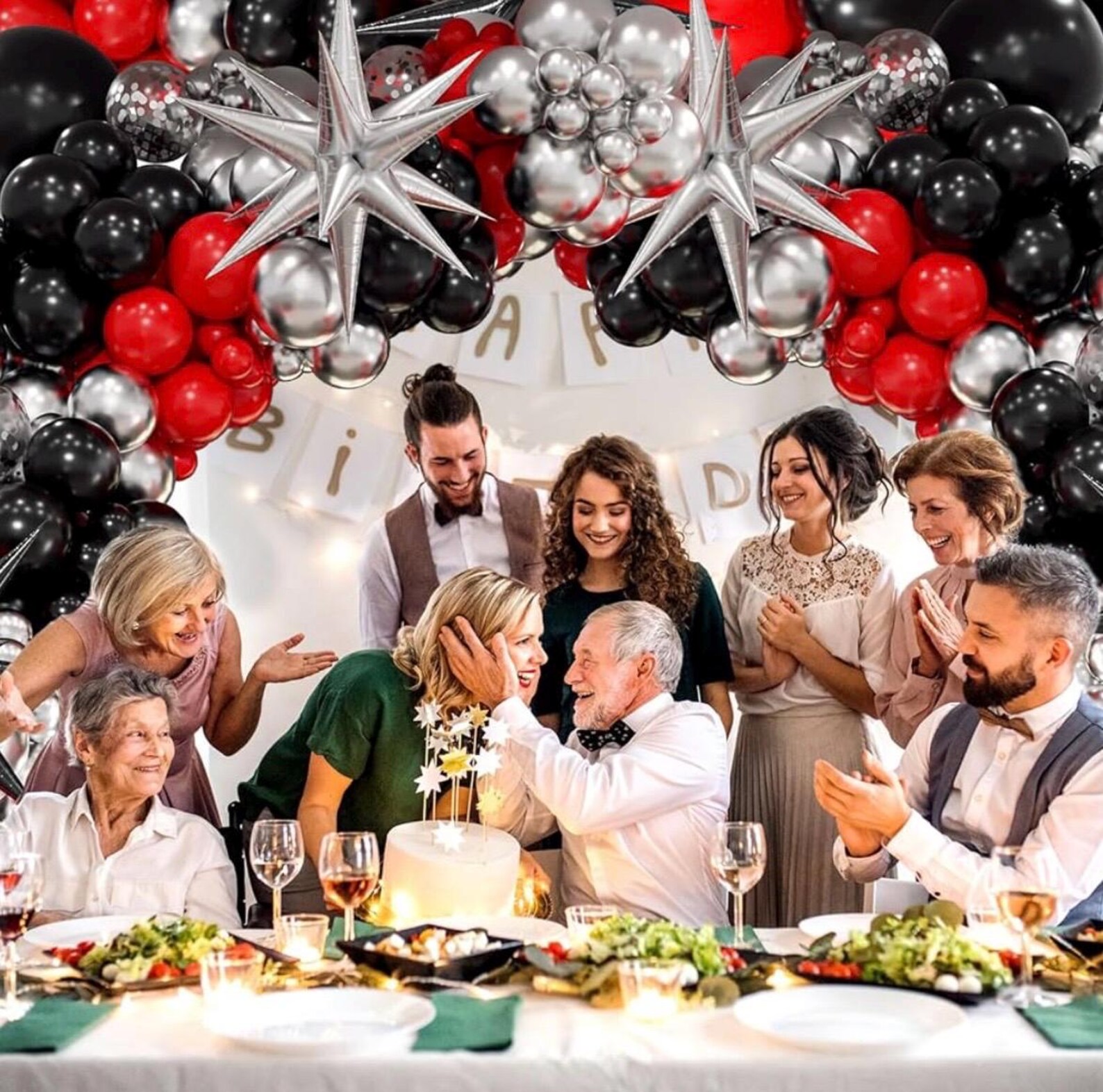 Red and Black Balloon Arch Kit With 3pcs Star Balloons, Red Black and ...