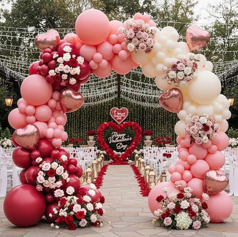 131pcs Burgundy Red and Pink Valentines Balloons Arch Kit With Ivory ...