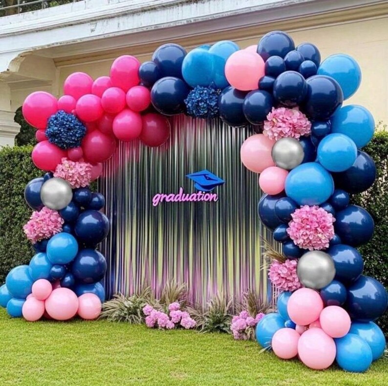 Navy Blue Pink Balloon Garland Dark Blue Hot Pink Silver Balloons Royal ...