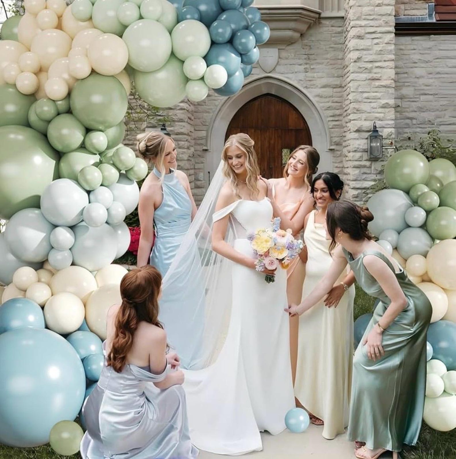 Dusty Blue Sage Green Balloon Arch Kit, 124pcs Fog Blue Light Blue ...