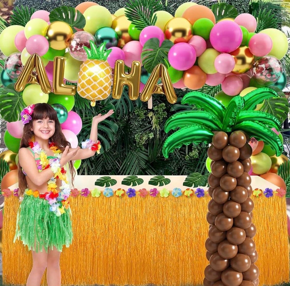 Tropical Luau Balloons Arch Garland Kit Party Decorations With Palm ...