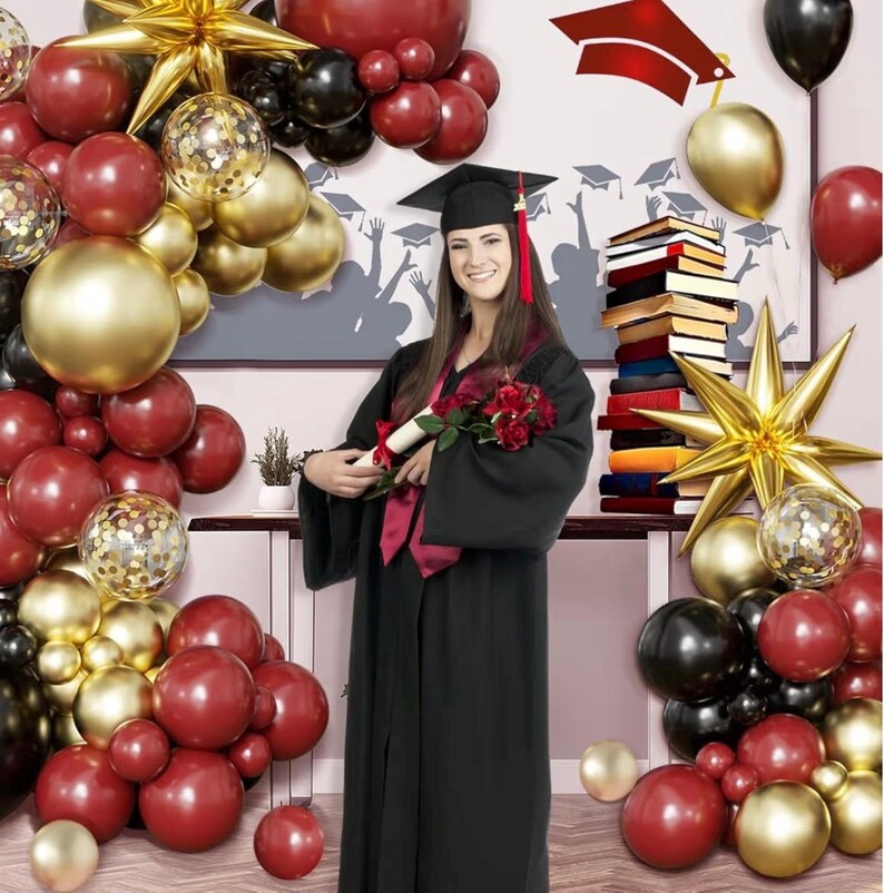 Graduation Balloon Arch Kit 130 Pcs Maroon Black Gold Balloon Arch ...