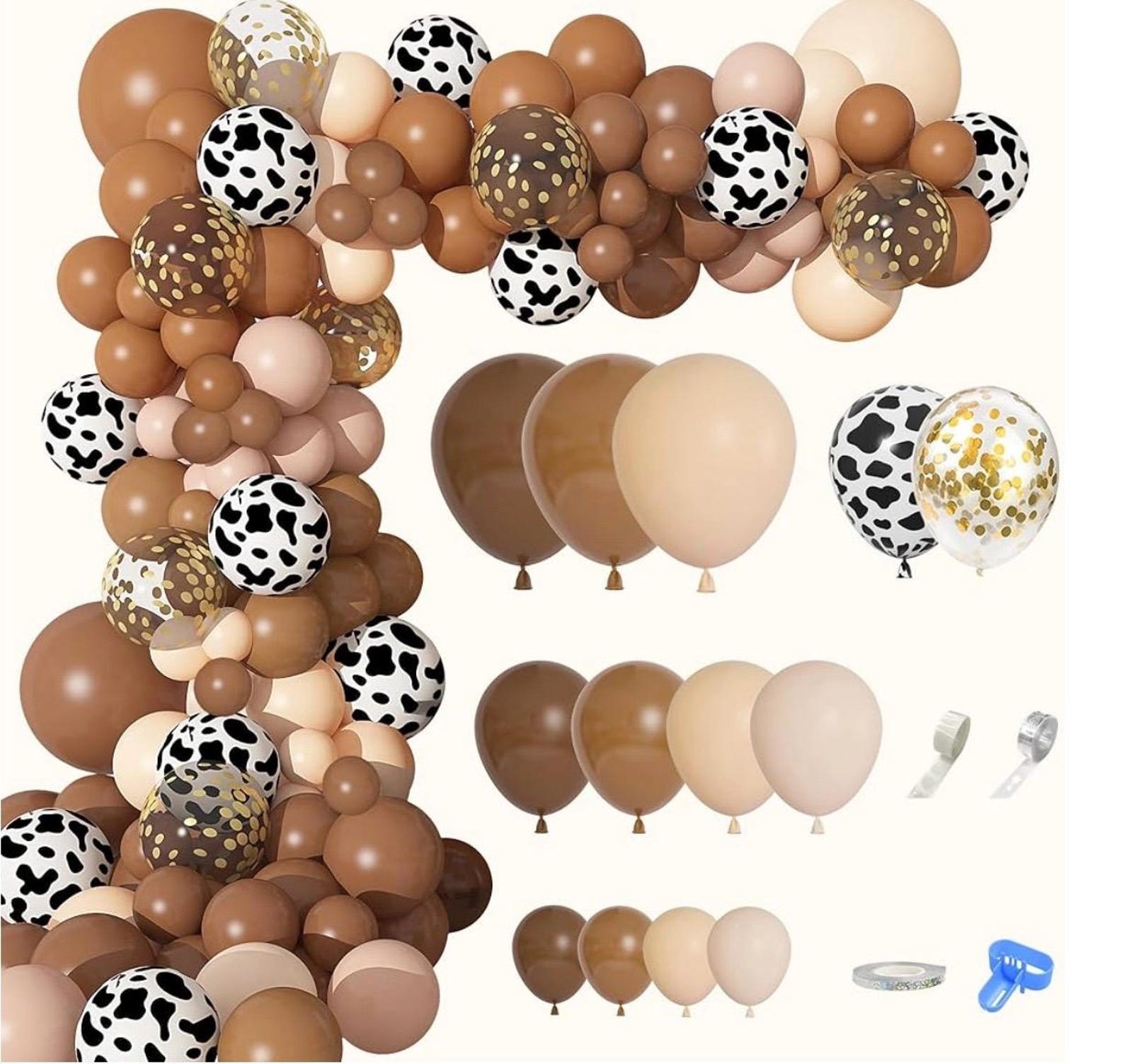 170pcs Cowboy Balloons Garland Arch Kit, Cow Brown Neutral Blush ...