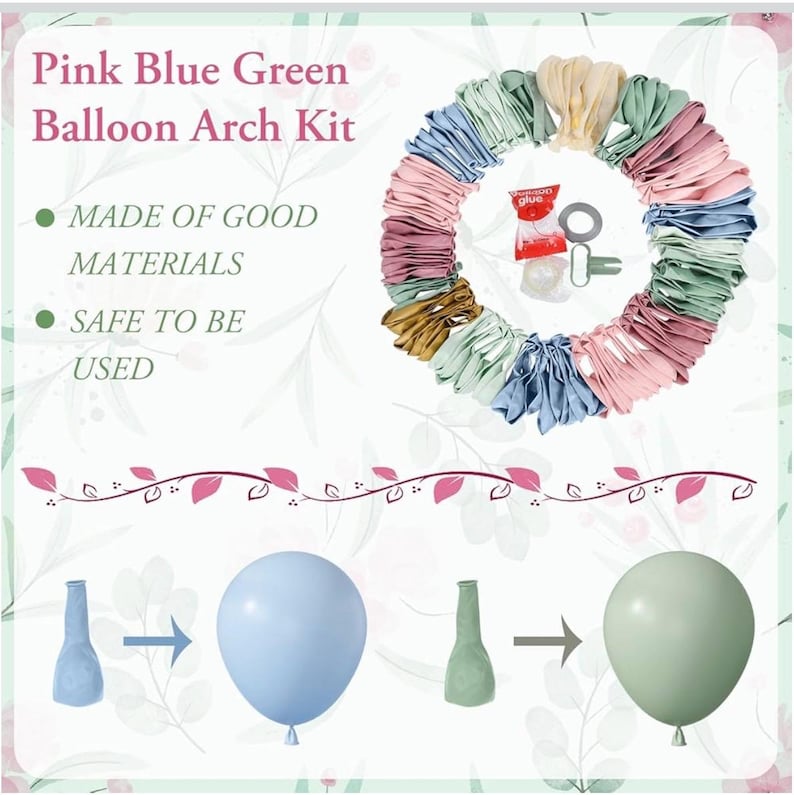 173pcs Pink Blue Green Balloon Arch Garland Kit, Dusty Baby Pink Mauve Pastel Mist Haze Green ...
