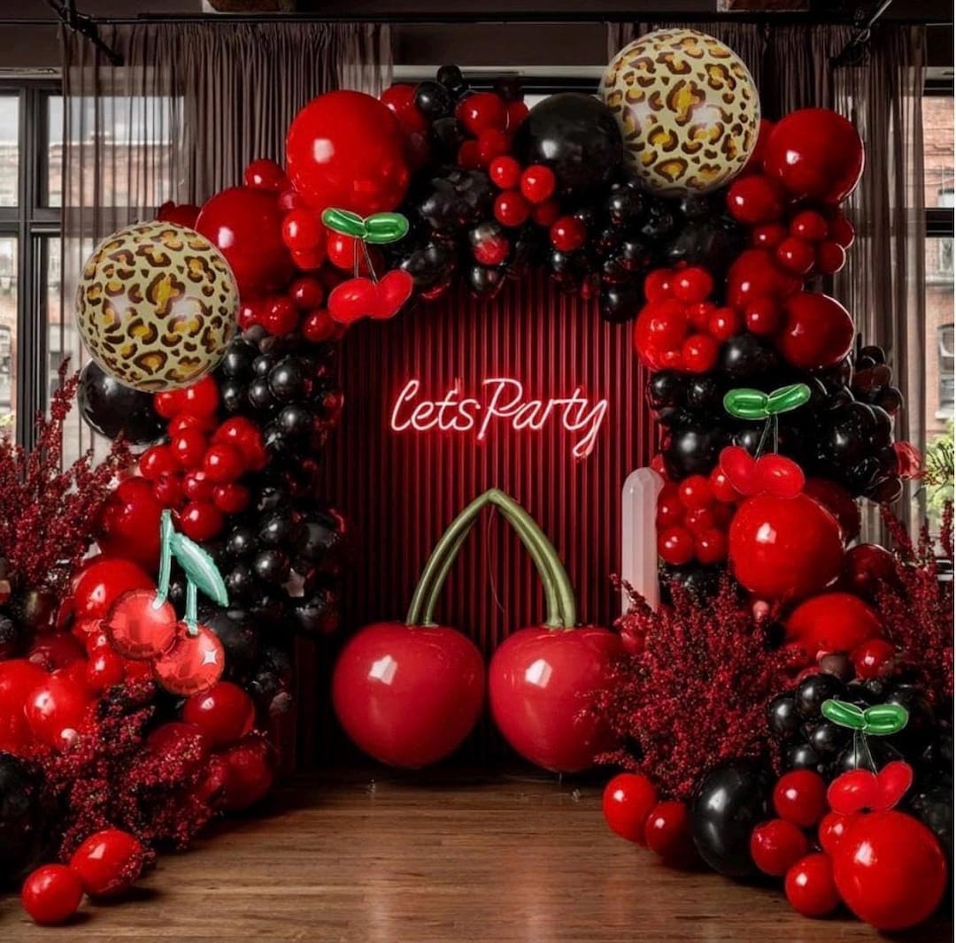 Red Black Balloon Arch Kit, Double Stuffed Black Burgundy Ruby Red ...
