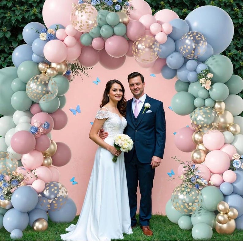 173pcs Pink Blue Green Balloon Arch Garland Kit, Dusty Baby Pink Mauve Pastel Mist Haze Green ...