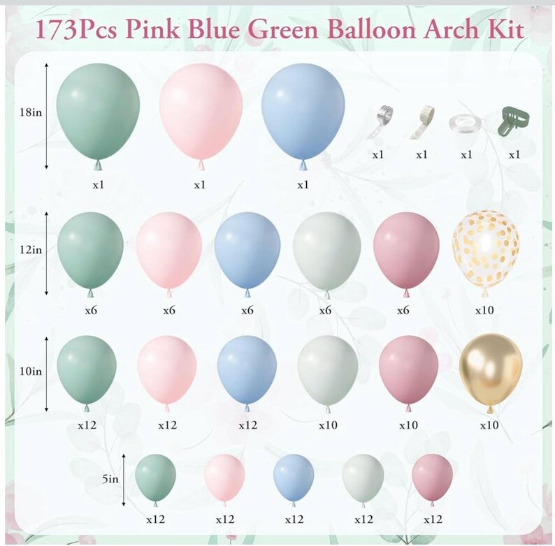 173pcs Pink Blue Green Balloon Arch Garland Kit, Dusty Baby Pink Mauve Pastel Mist Haze Green ...