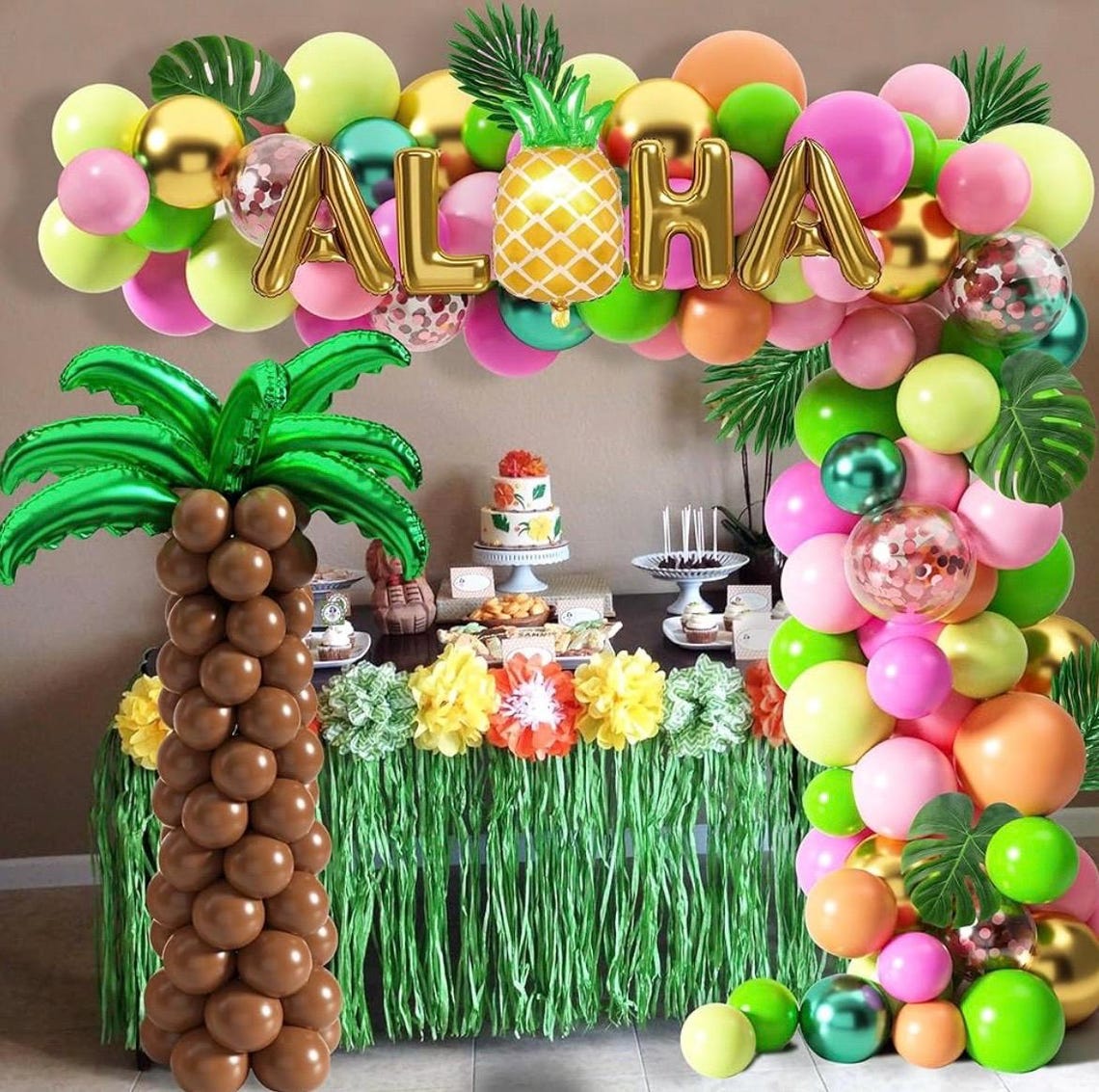 Tropical Luau Balloons Arch Garland Kit Party Decorations With Palm ...