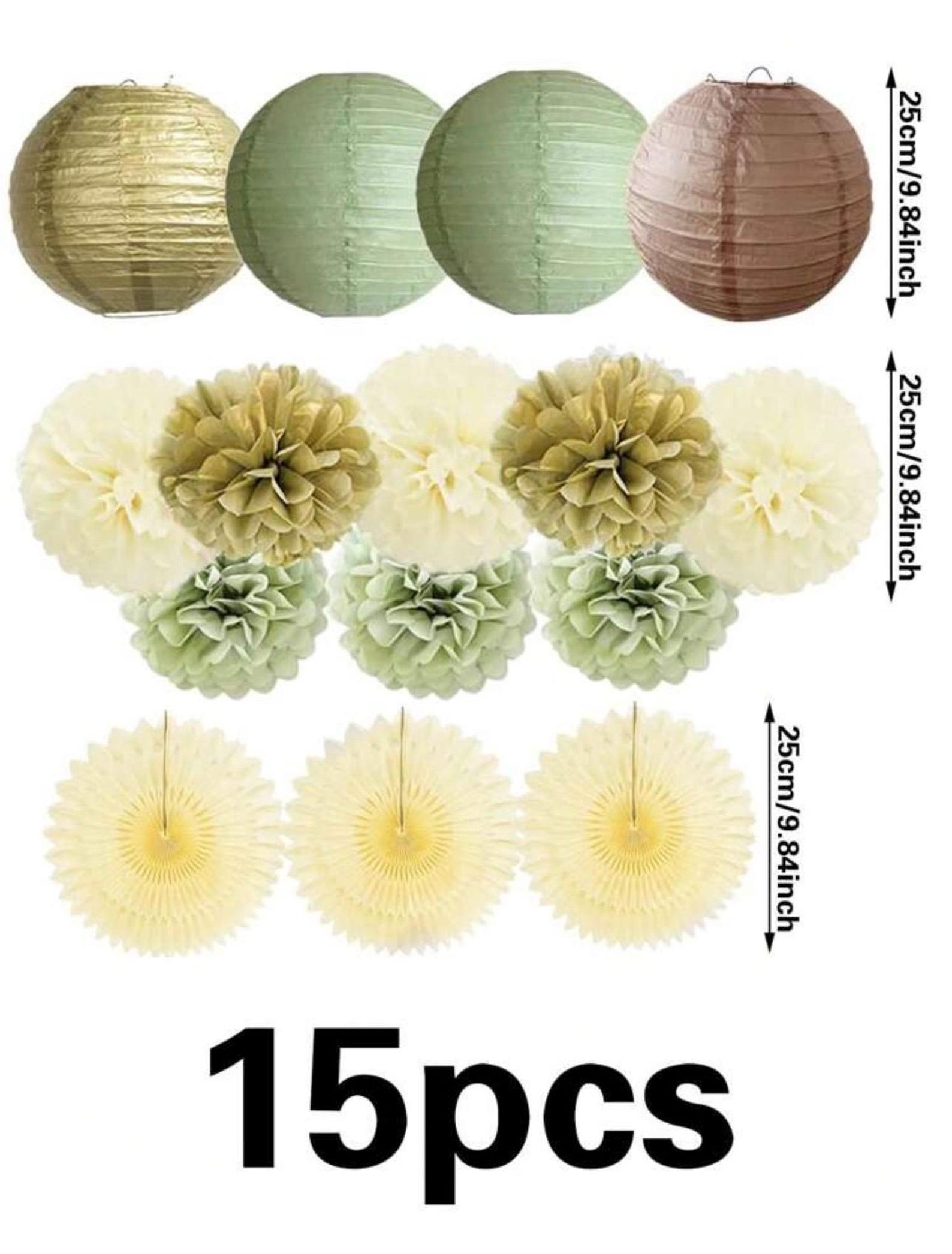 Sage Green Party Decorations Sage Gold Cream Tissue Paper Pom Poms ...