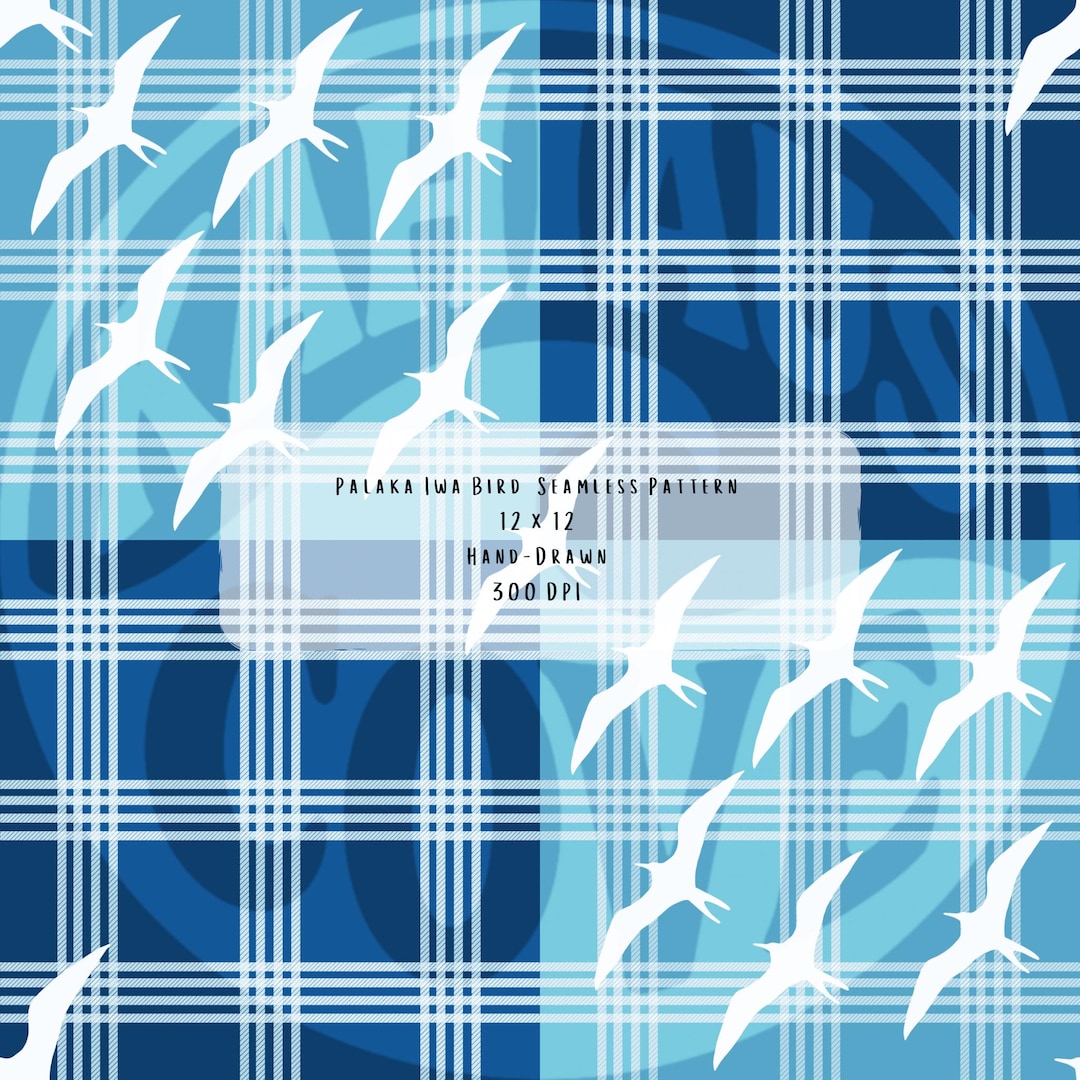 Palaka Iwa Bird Seamless Pattern | Hawaiian Plaid Digital Paper (12x12 ...