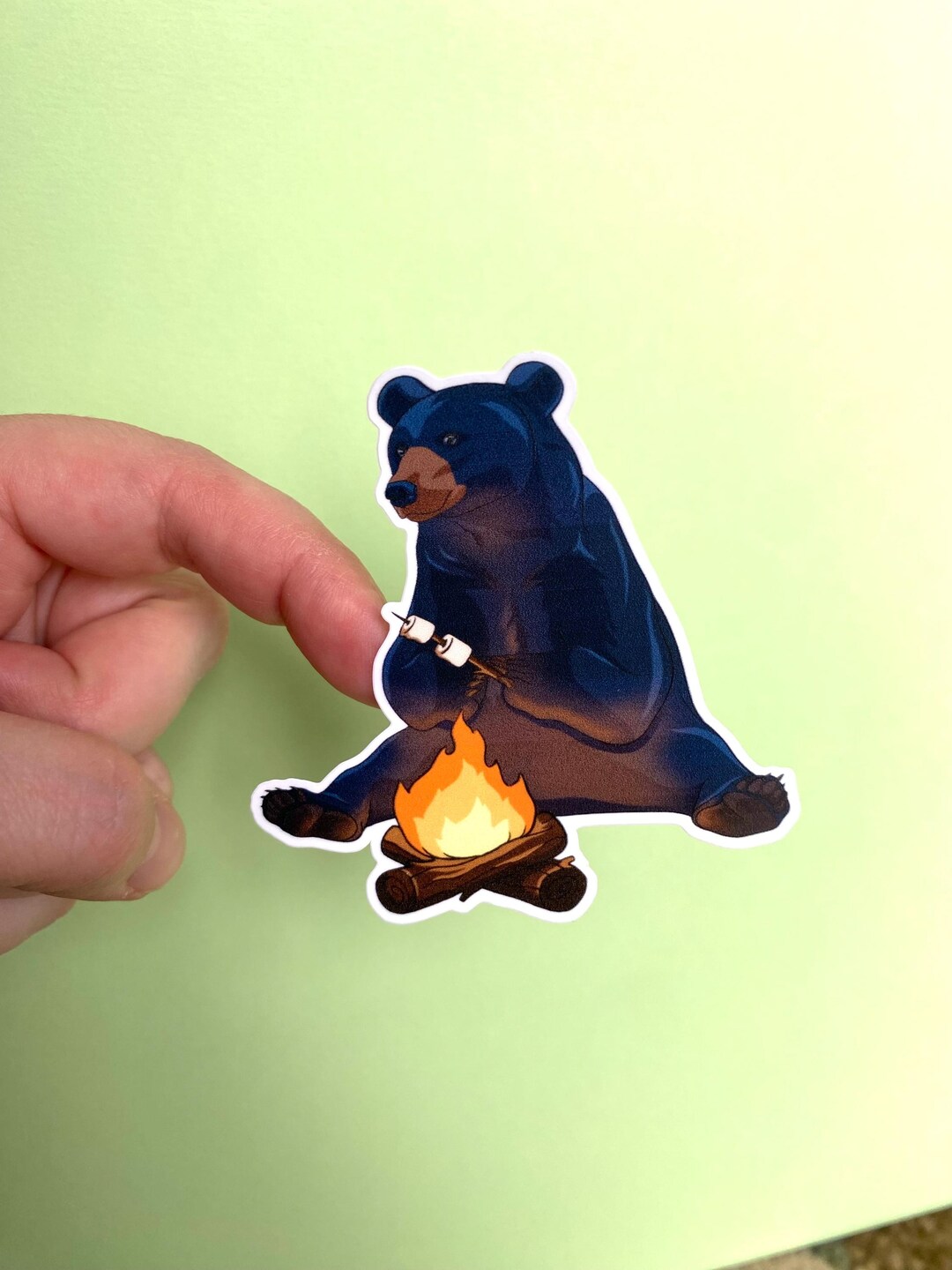 Camping Bear Roasting Marshmallows Waterproof Sticker for Waterbottles ...