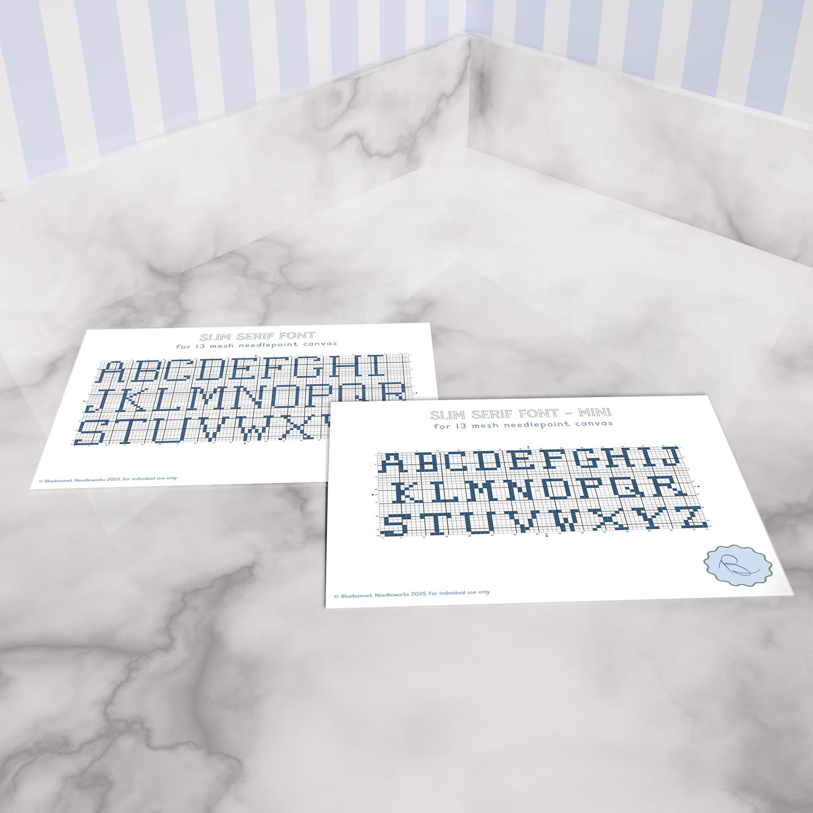 Slim Serif Font Family | Digital Needlepoint Alphabet Chart for 13 Mesh ...