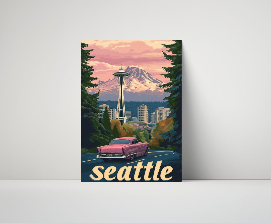 Satin Posters, Vintage Seattle Poster for Room - Wall Art, Home Decor ...