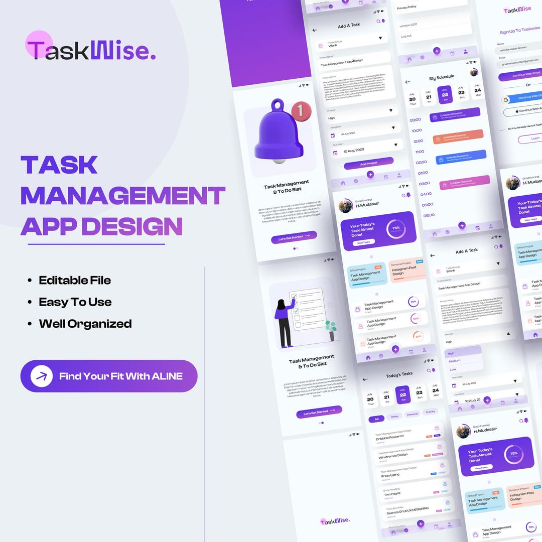 Task Management App Design, Figma Template, Figma App Design, Figma ...