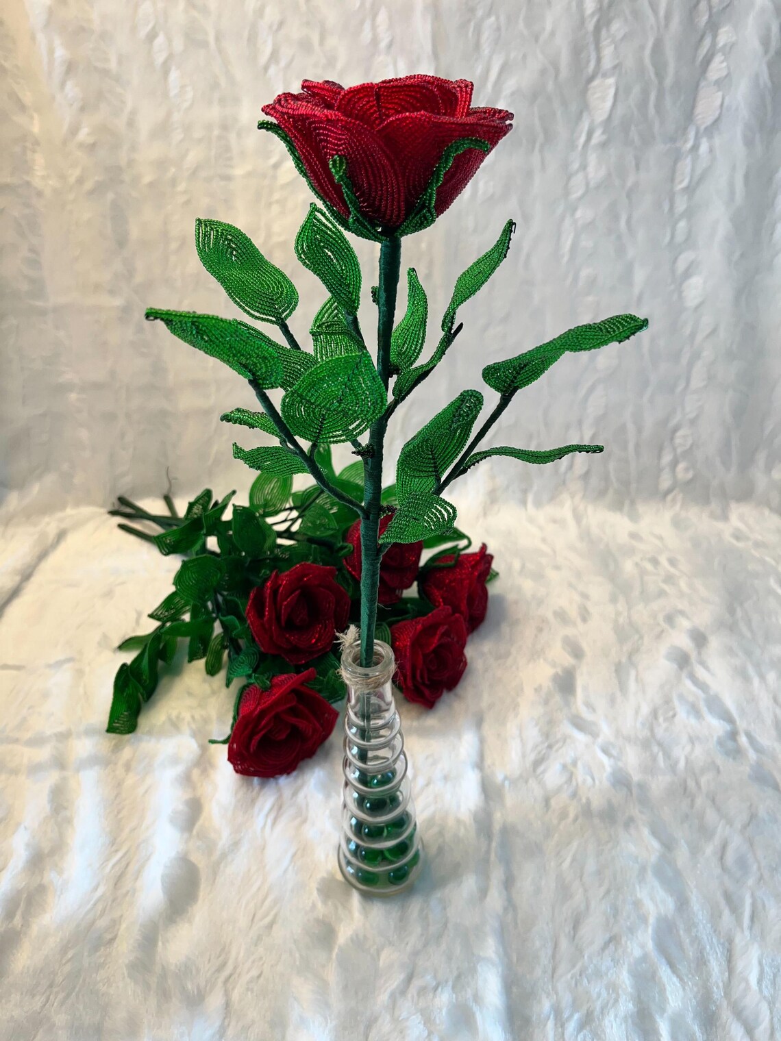 Handmade Beaded Red Rose - Etsy