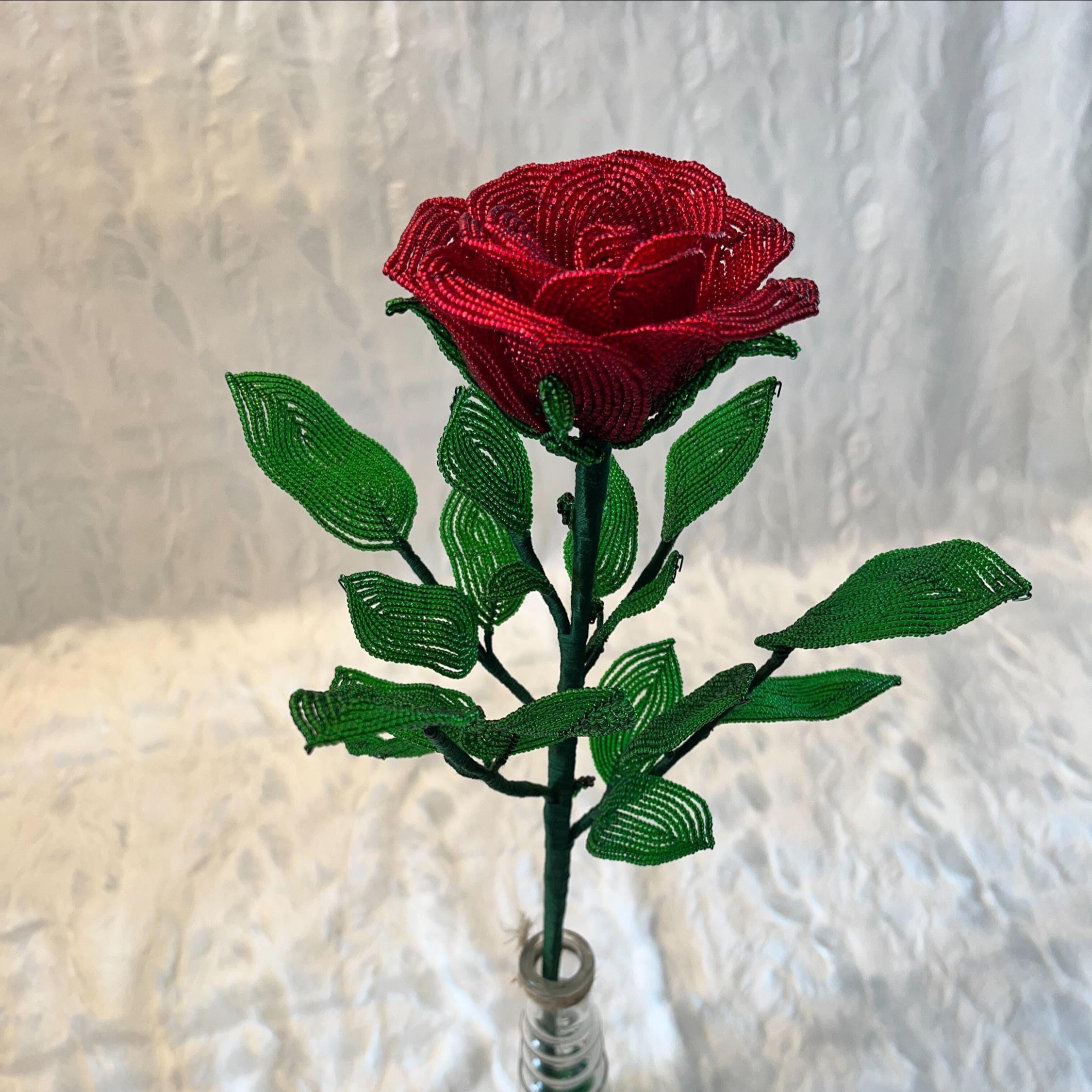 Handmade Beaded Red Rose - Etsy