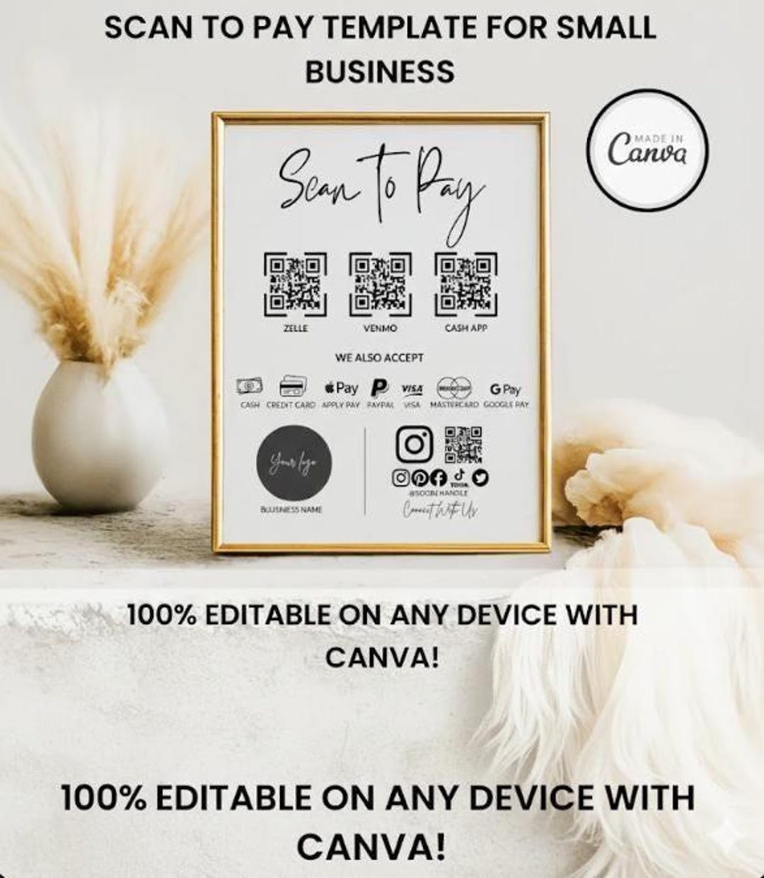 Scan to Pay QR-Code-Zeichen-Vorlage | Bearbeitbare Leinwand (Digitaler ...
