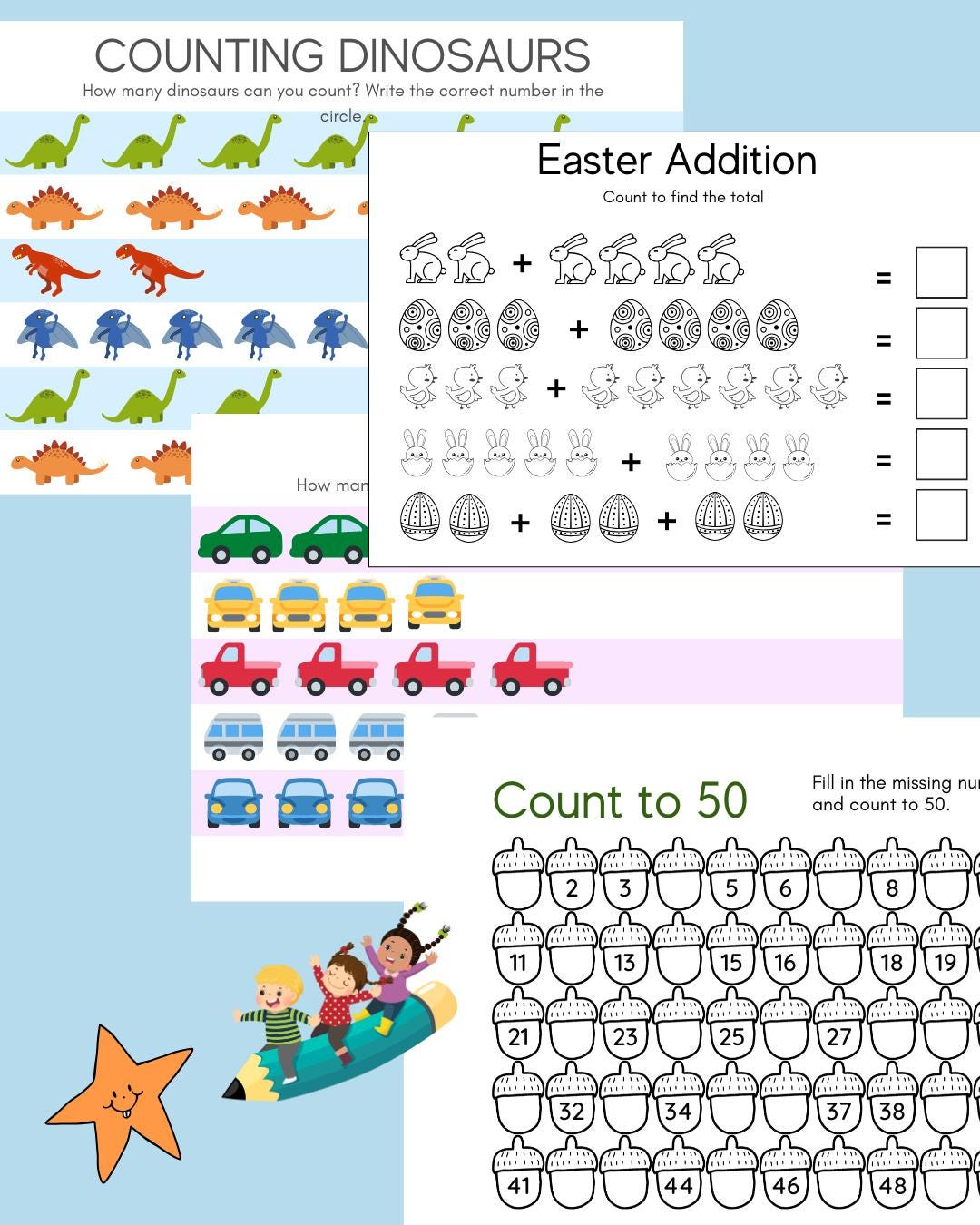 10 Colourful Worksheets for Kindergarten. Count and Write the Numbers ...