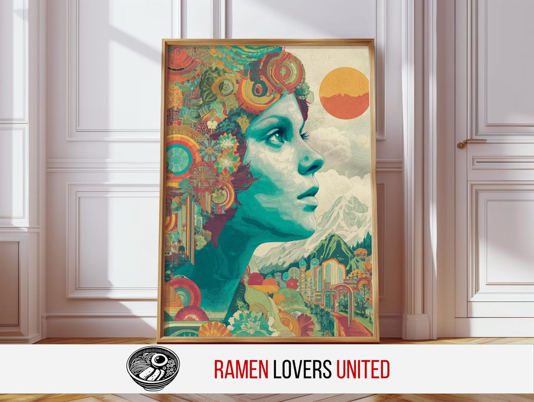 Psychedelic 70s Style Portrait Print: Groovy Retro Wall Art (digital ...