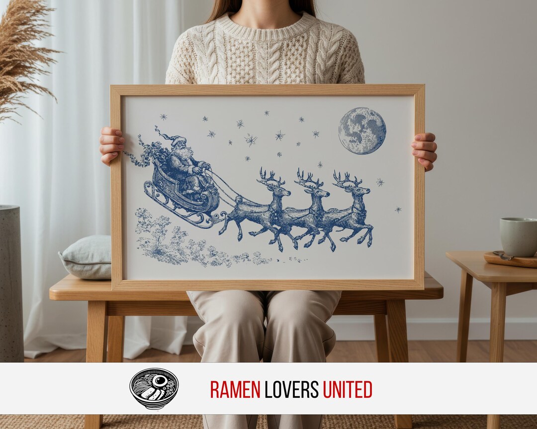 Printable Santa and Reindeer Sleigh Ride - Vintage Christmas Night ...