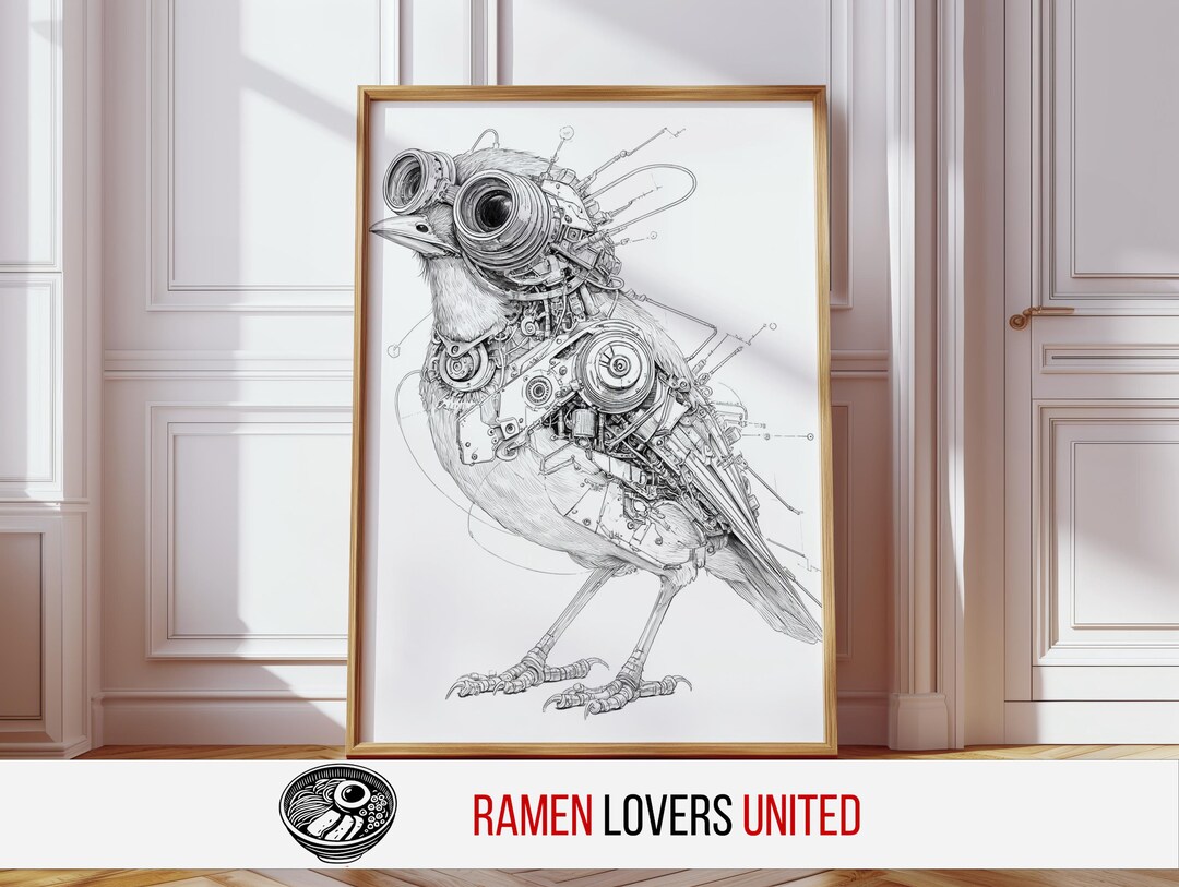 Printable Steampunk Bird Ink Drawing - Unique Oriole Art, Vintage ...