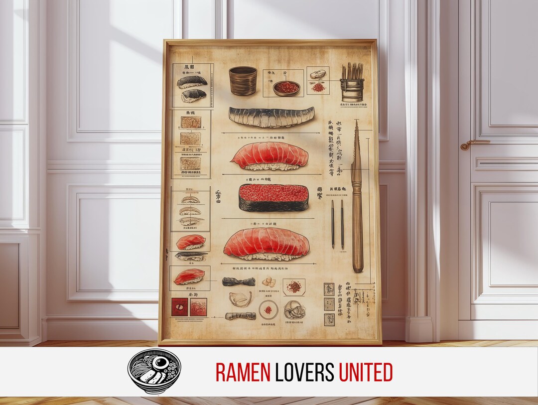 Printable Vintage Culinary Diagram - Nigiri Sushi Cross-sections Art ...