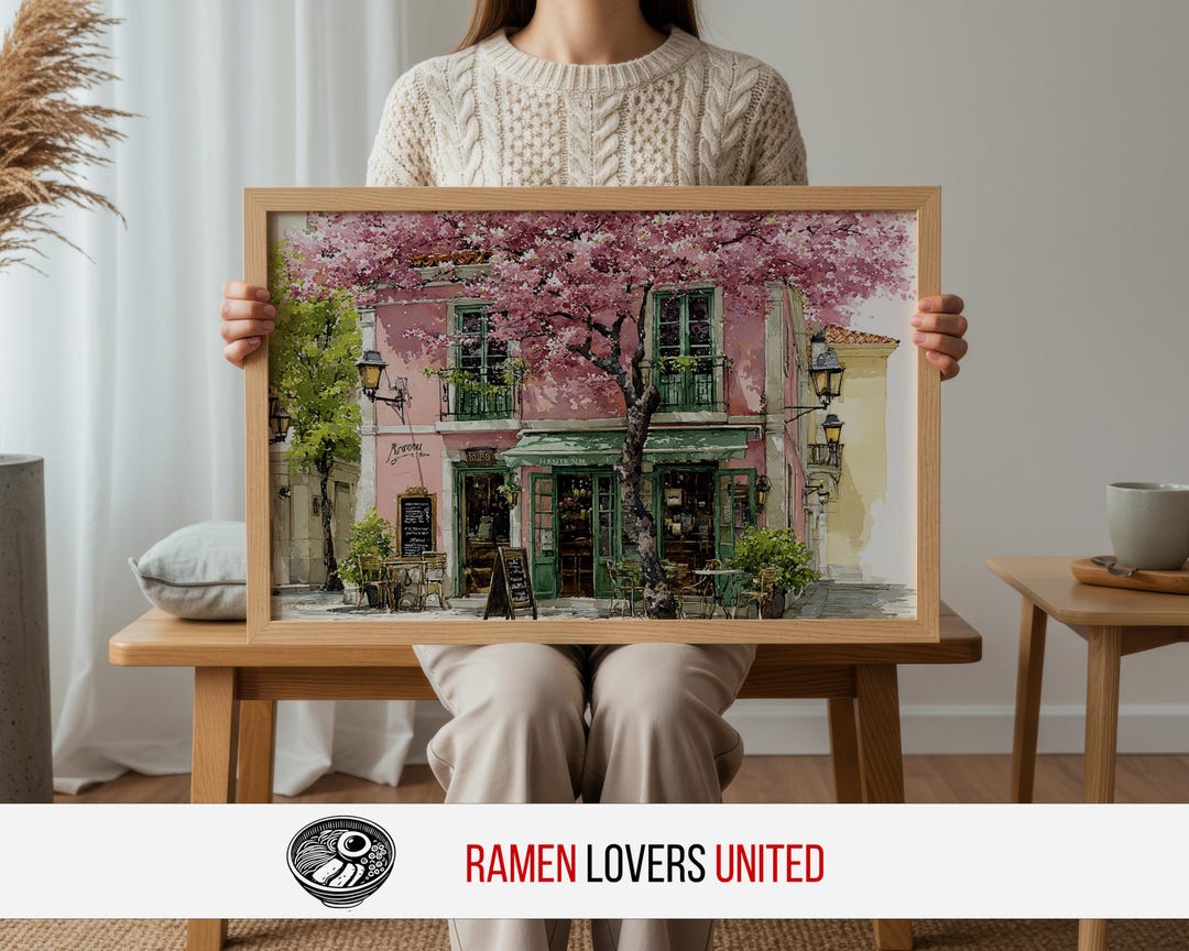 Romantic Café Storefront With Pink Blossoms - Vintage Cottagecore ...