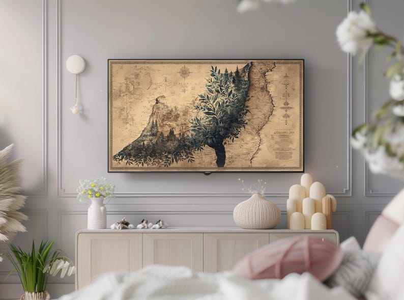 Vintage Palestine Map Art, Rustic Frame TV Art (digital Download) - Etsy