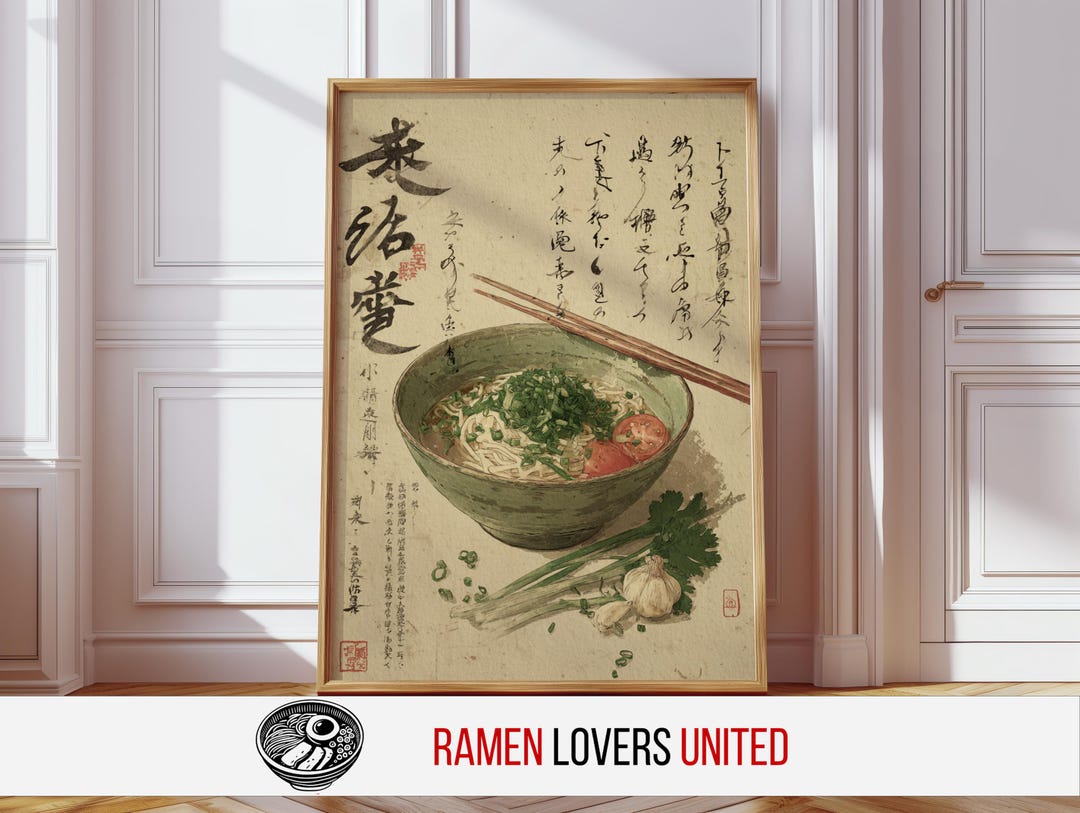 Vintage Ramen Noodles Poster - Printable Asian Cuisine Wall Art, Rustic ...