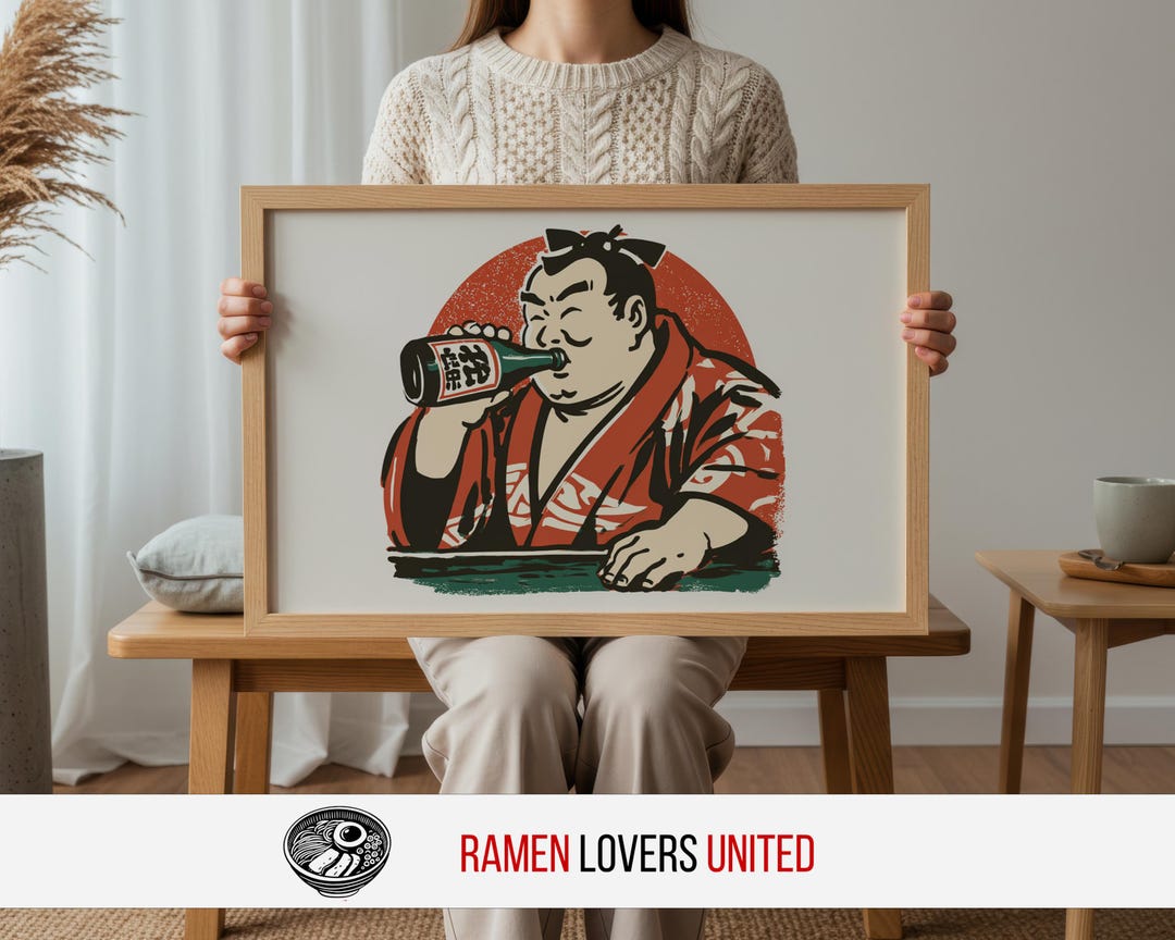 Vintage Sumo Wrestler Print – Retro Japanese Art, Sake Illustration ...