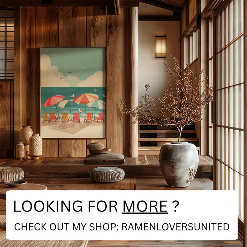 Retro Beach Scene Print: Vintage Coastal Summer Wall Art (digital ...