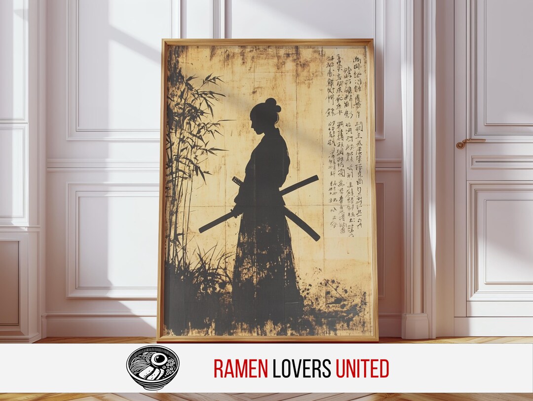 Vintage Samurai Silhouette Art - Printable Japanese Scroll Decor ...