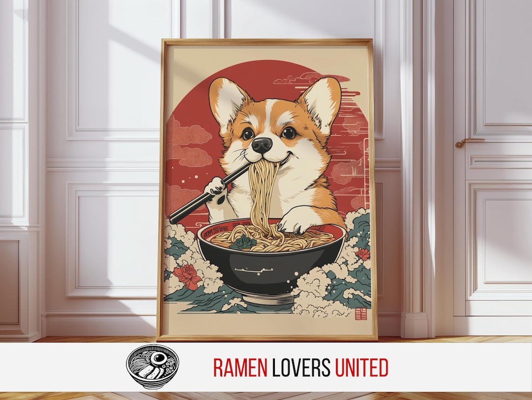 Japanese Corgi Ramen Art Print – Kawaii Dog Home Decor (digital ...