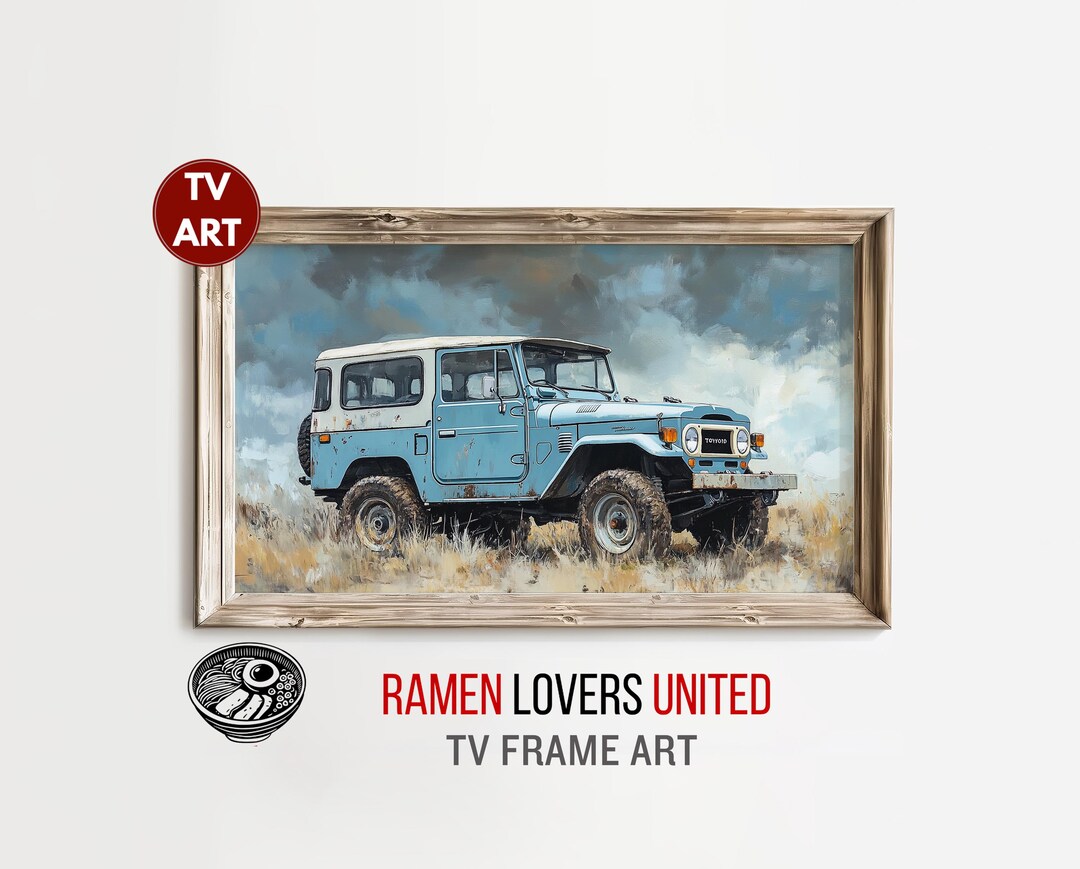 Vintage Jeep Frame TV Art, Rustic Off-road Painting for TV, Blue Jeep ...